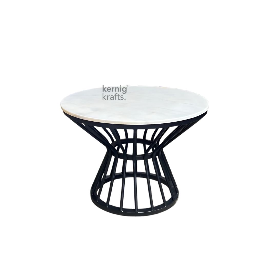 Elegant Aura Marble Side Table – 40 Cm Round White Marble Top With ...